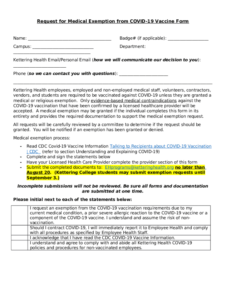 Request for Medical Exemption from COVID-19 Vaccine Doc Template ...