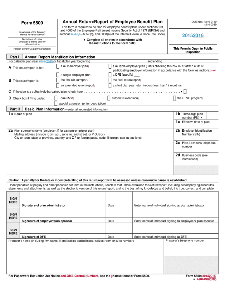 Fillable Online 2016 Form 5500 2016 Annual Return Report of Employee ...