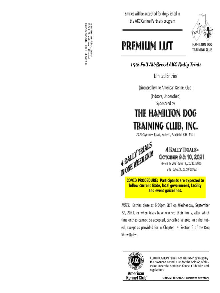 Fillable Online Fillable Online Premium List - Hamilton Dog Training ...