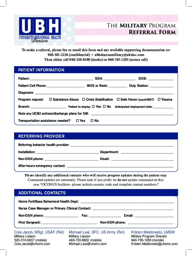 Fillable Online UBH Military Referral Form 2019.indd Fax Email Print ...