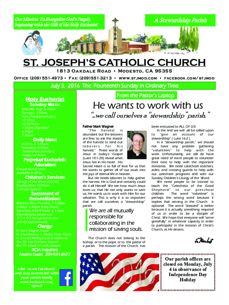 Fillable Online St. Joseph's Catholic Church a Stewardship Parish - STJMOD Fax Email Print ...