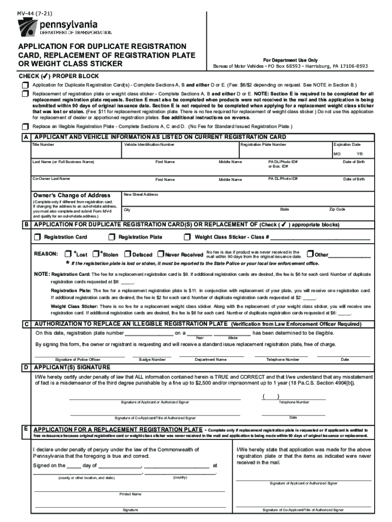 PA MV 44 2021 2022 Fill And Sign Printable Template Online US Legal 