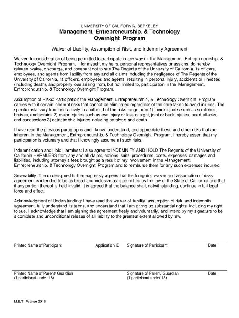 Fillable Online PDF waiver of liability, assumption of risk and ...