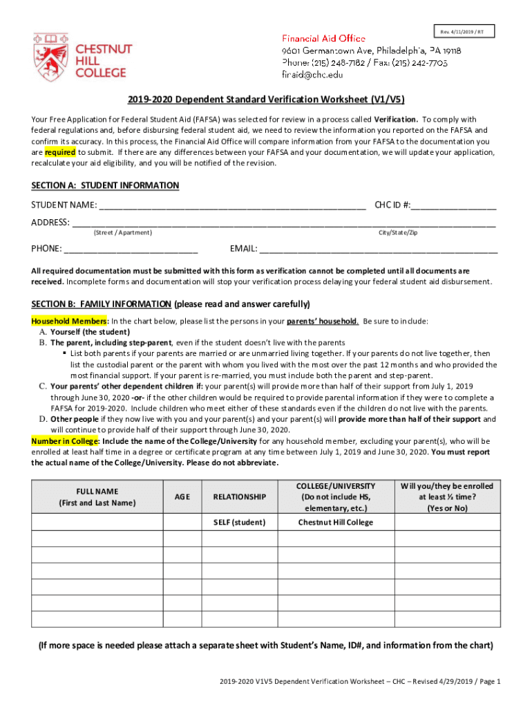 Fillable Online Fill - Free fillable DEPENDENT VERIFICATION WORKSHEET (V1 ... Fax Email Print ...