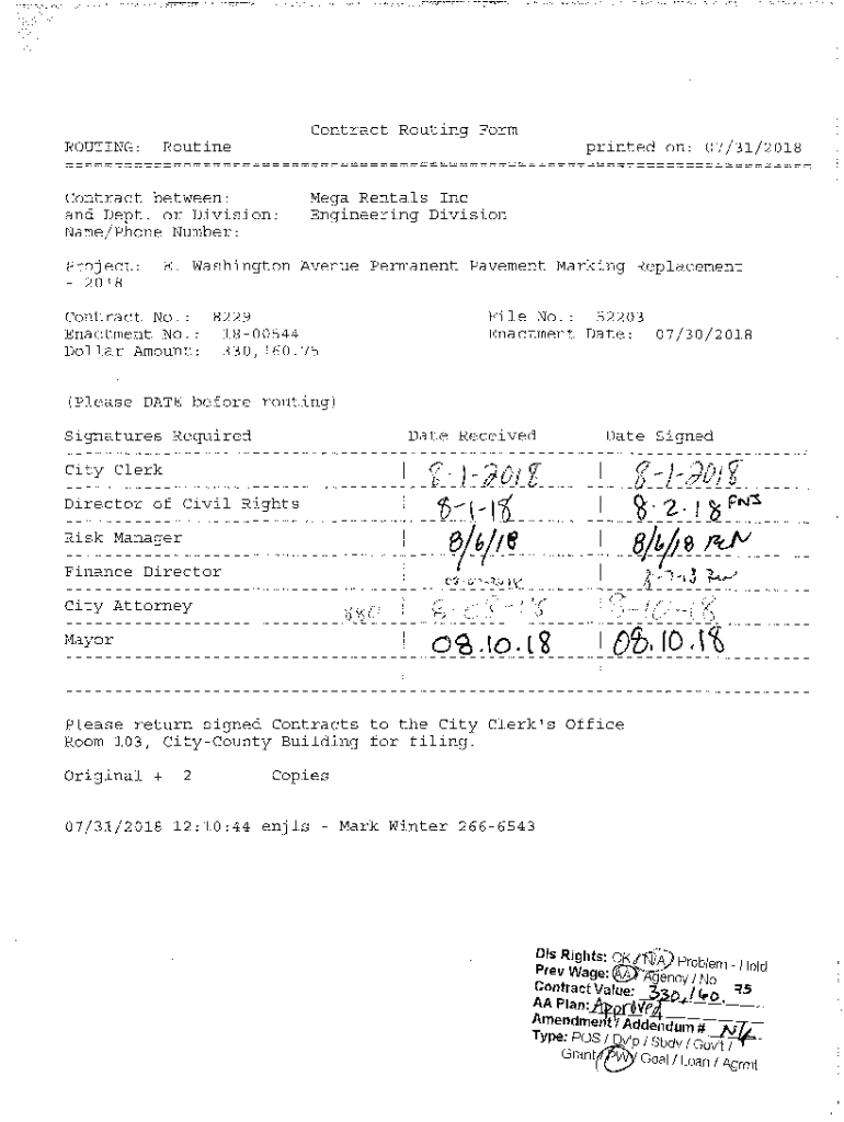 Fillable Online Contract Routing Form ROUTING: Routine printed on: 05/ ...