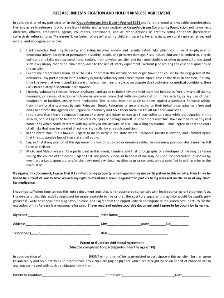 Fillable Online cocodoc.comform457613511-releaseRELEASE, INDEMNIFICATION AND HOLD HARMLESS ...