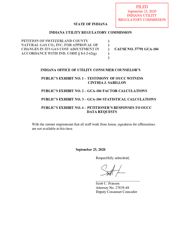 Fillable Online INDIANA UTILITY REGULATORY COMMISSION PETITION OF THE ...
