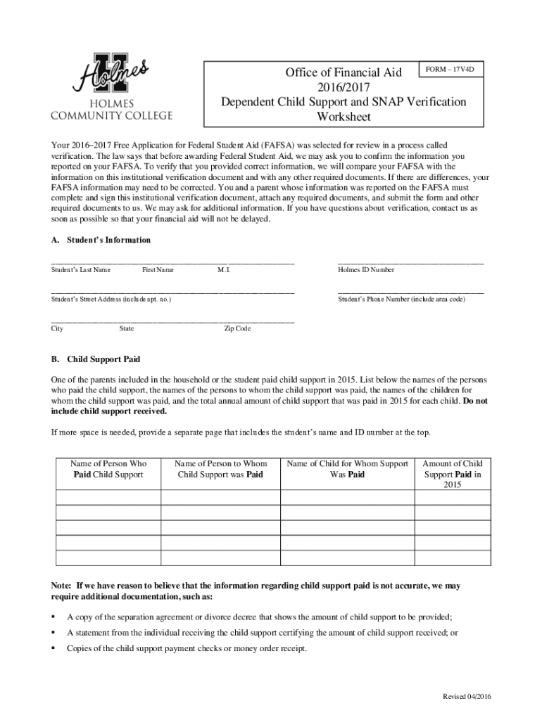 Fillable Online Get the 20162017 Verification Worksheet Dependent Student ... Fax Email Print ...