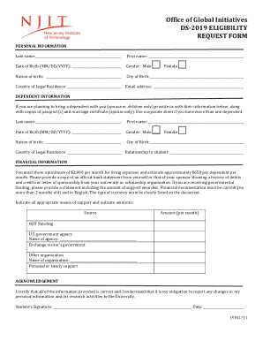 Fillable Online Request for Form DS-2019 Certificate of Eligibility for ... Fax Email Print ...