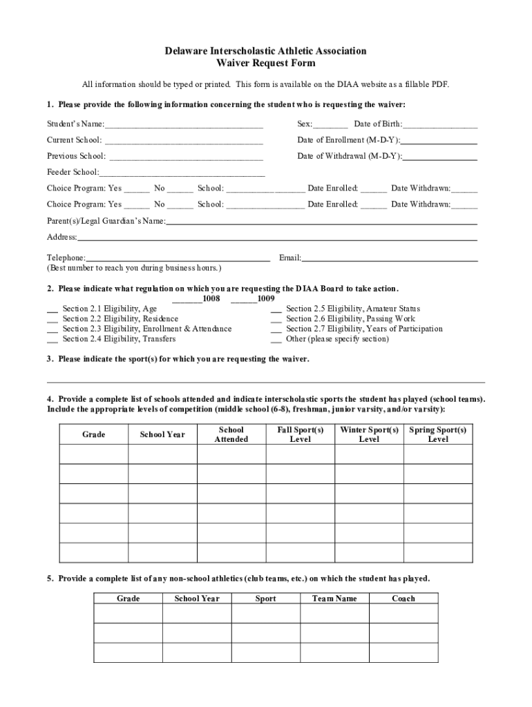 Fillable Online Fillable Online Waiver Request Forms - Delaware ...