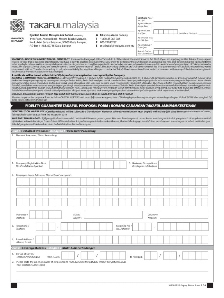 Fillable Online Syarikat Takaful Malaysia Am Berhad W takaful-malaysia ...
