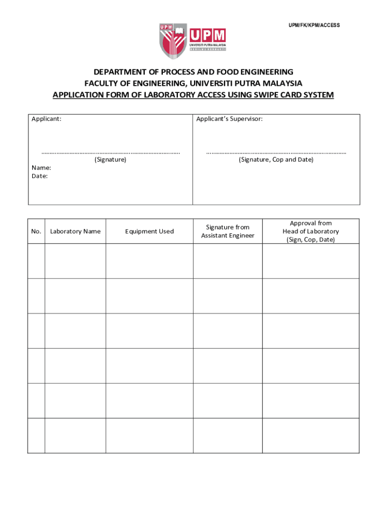 Fillable Online eng upm edu KPM Lab Access Application Form Fax Email ...