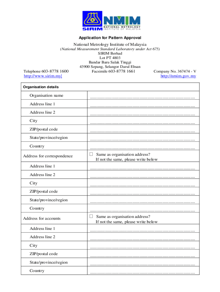 Fillable Online Pattern Approval Application Form Fax Email Print - pdfFiller