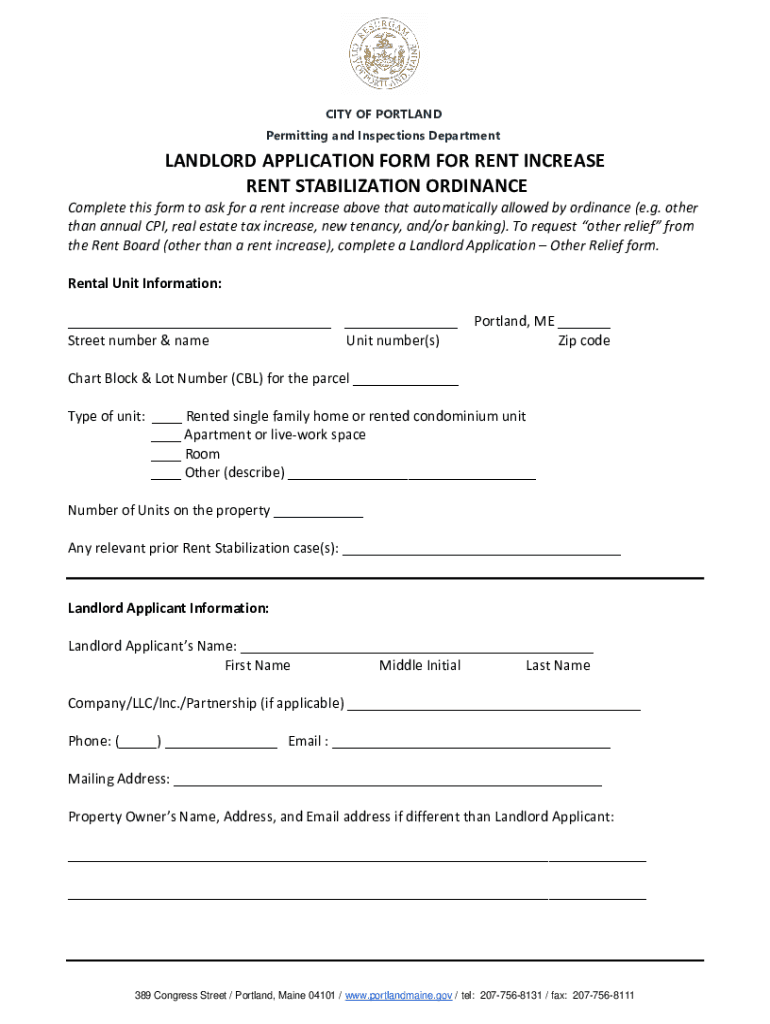 Fillable Online LANDLORD APPLICATION FORM FOR RENT INCREASE RENT ...