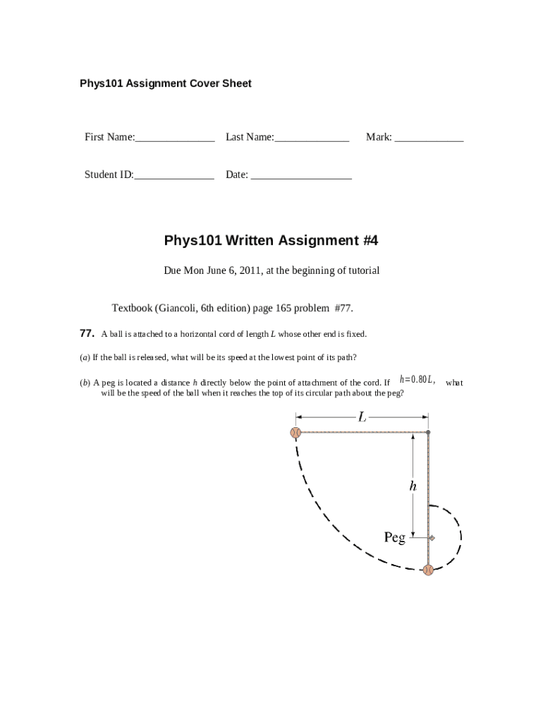 Physics 101 Assignment #6 - Phys101 Assignment Cover Sheet ... Doc ...