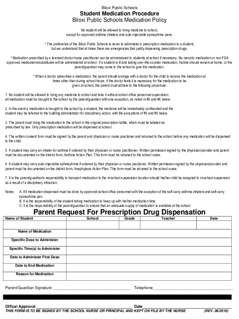 Fillable Online Student Medication Procedure Fax Email Print - pdfFiller