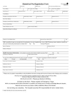 Fillable Online Obstetrical Pre-Registration Form - CMH Fax Email Print ...