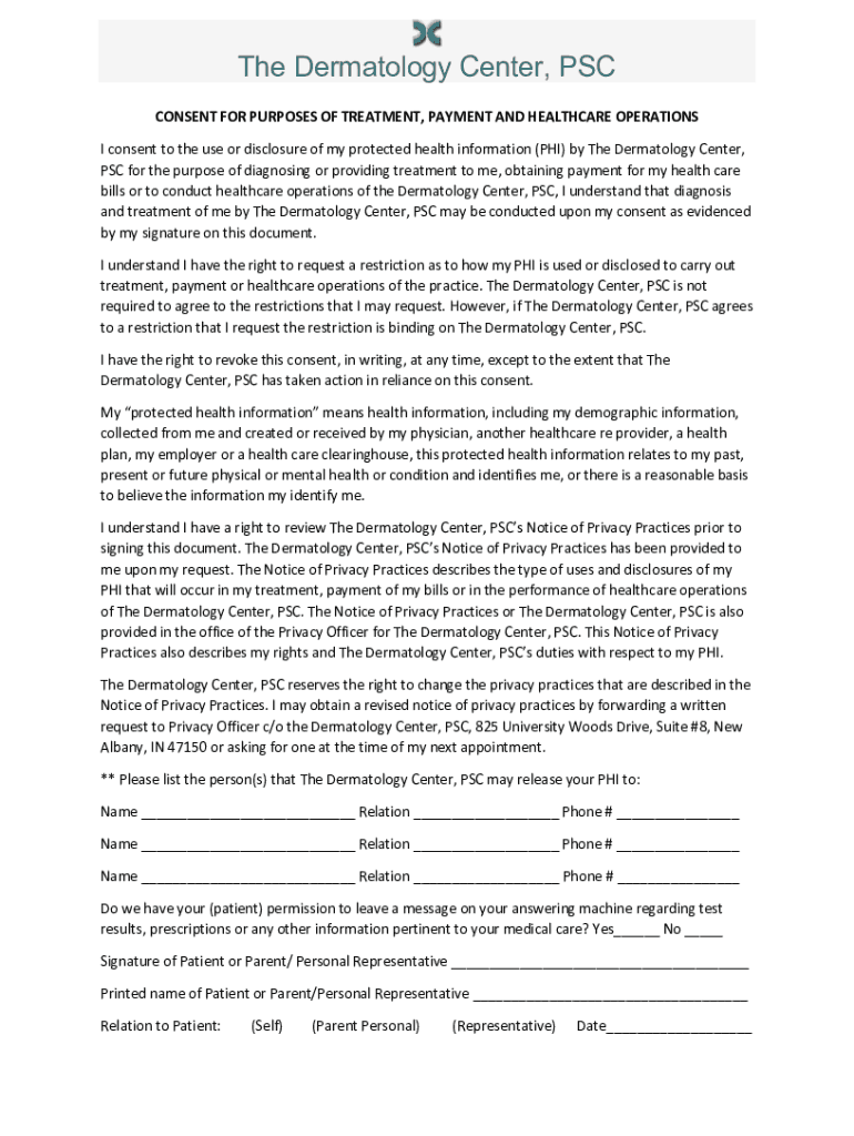 Fillable Online Consent for Treatment - Dermatology & Skin Surgery ...