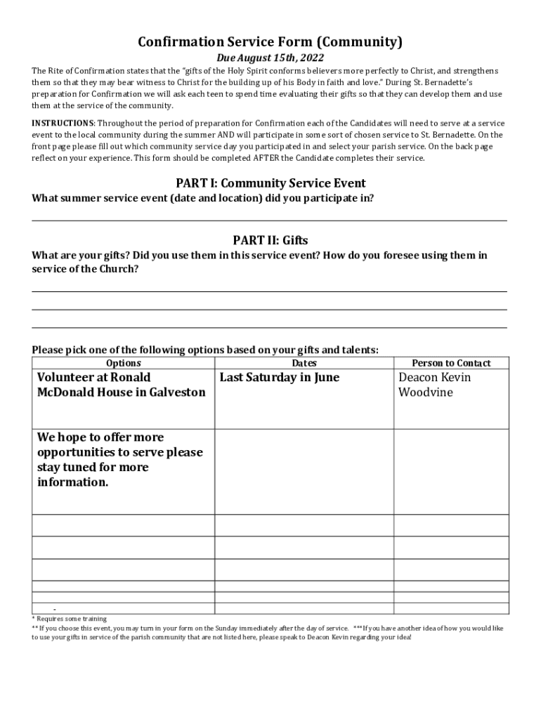 Fillable Online The Rite of Confirmation states that the gifts of the ...