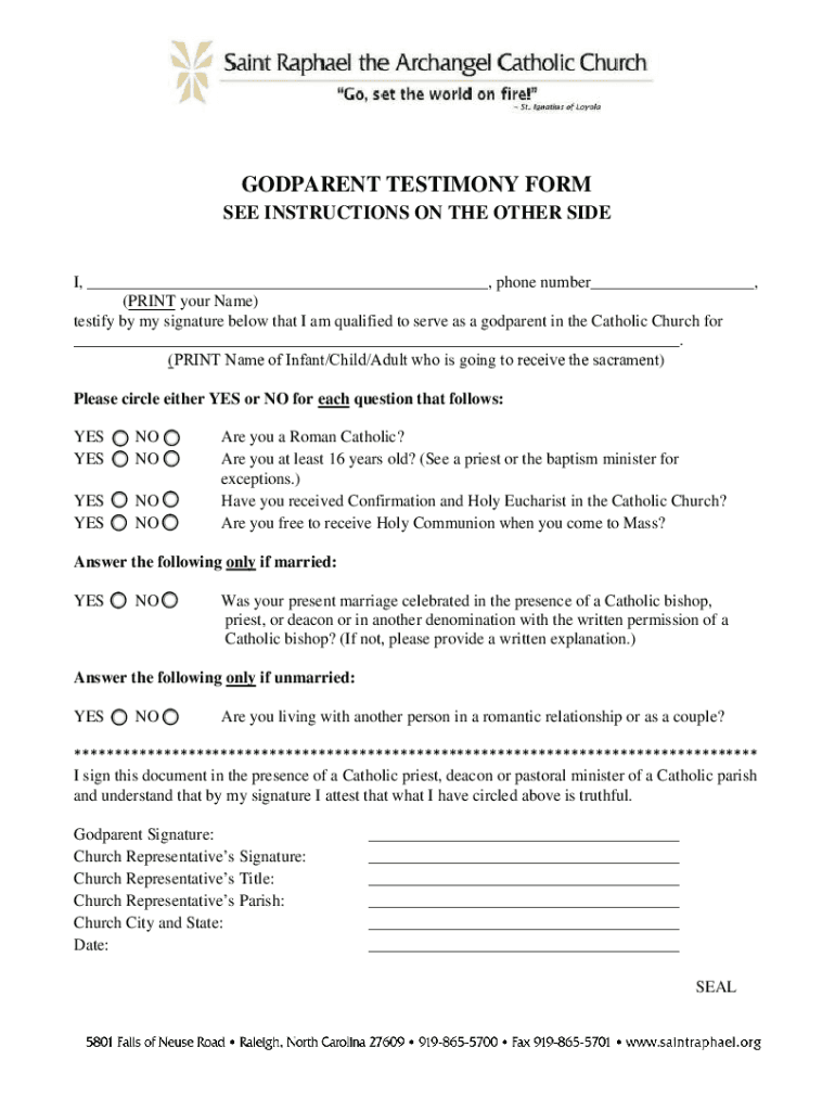 Fillable Online Fillable Online baptismal godparent testimony form Fax ...