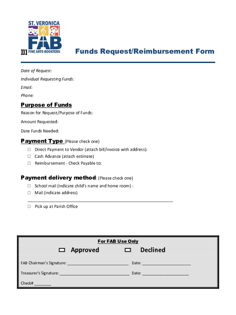 Fillable Online Funds Request/Reimbursement Form Fax Email Print - pdfFiller