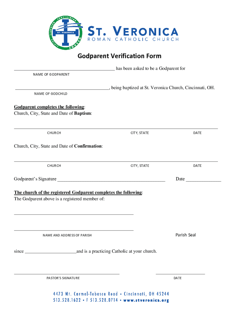 Fillable Online Godparent Class RegistrationSt. Catherine of Siena ...