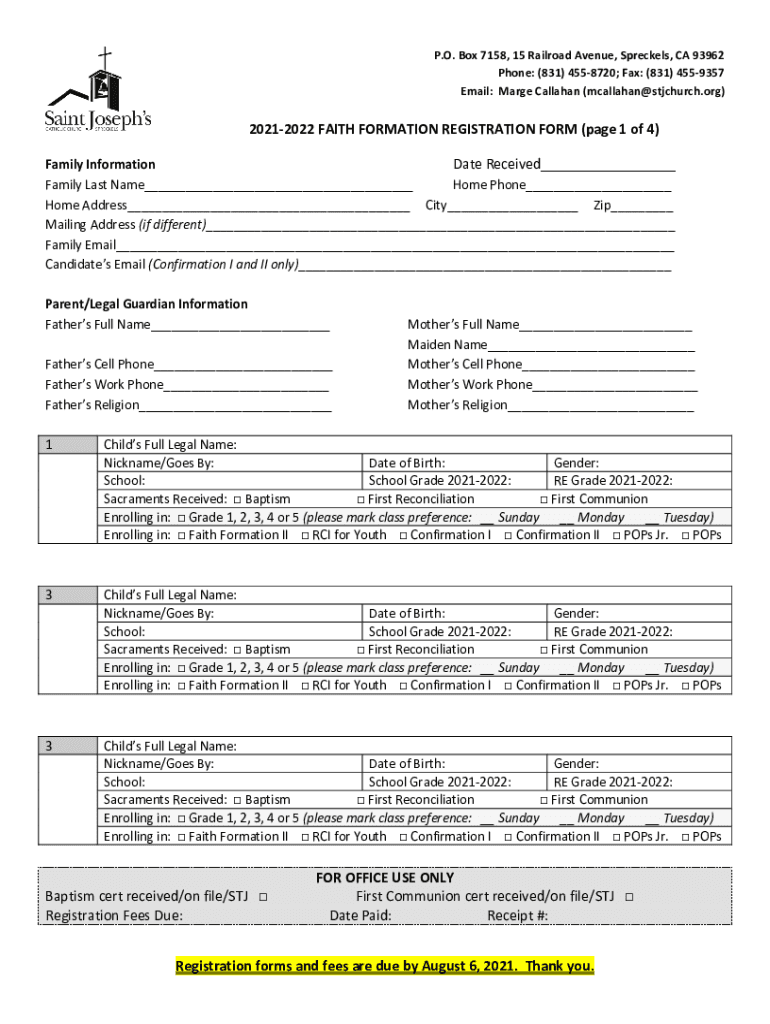 Fillable Online Email: Marge Callahan (mcallahanstjchurch Fax Email ...