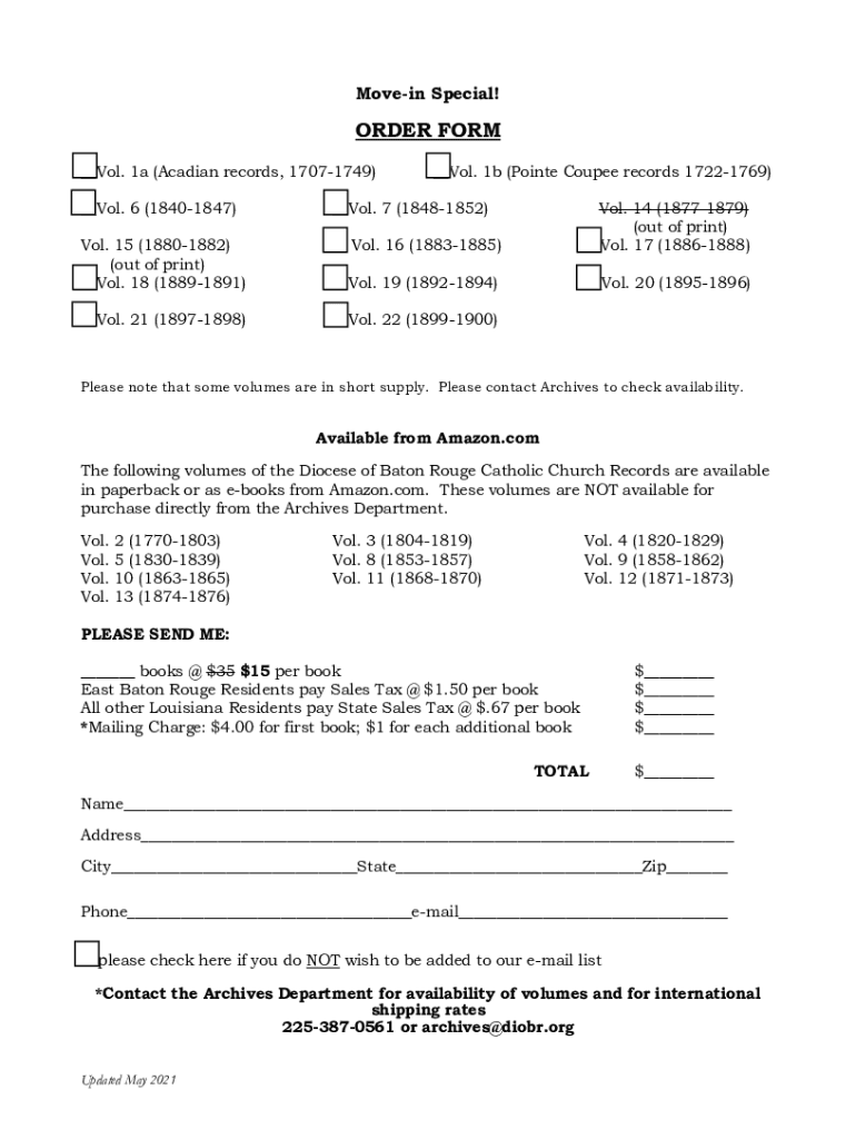 Fillable Online Diocese Of Baton Rouge Catholic Church Records Volume 9 ...
