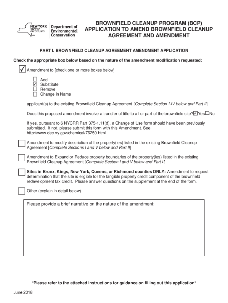 Fillable Online (bcp) application to amend brownfield cleanup agreement and ... Fax Email Print ...