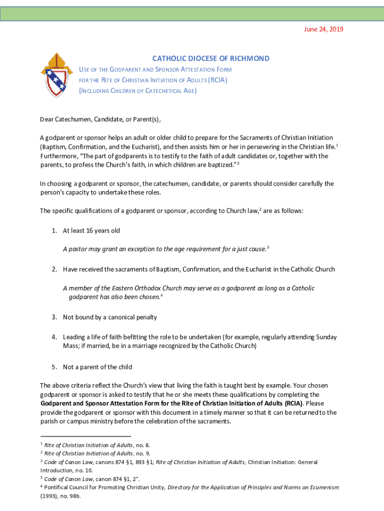 Fillable Online USE OF THE GODPARENT AND SPONSOR ATTESTATION FORM Fax ...