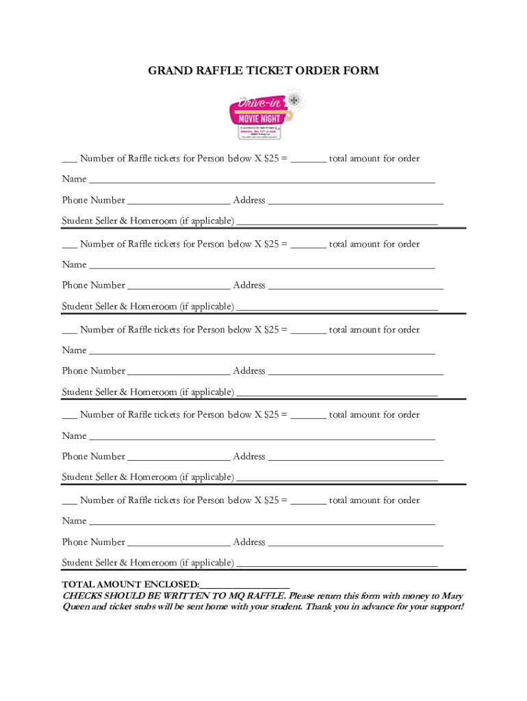 Fillable Online Grand Raffle Ticket Order Form - Queen of the Rosary ...