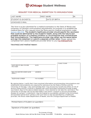 Fillable Online Student Immunization Forms - University of Chicago Fax ...