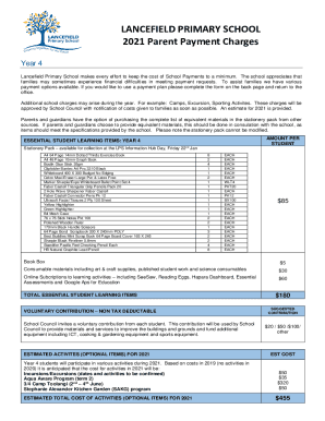 Fillable Online Additional school charges may arise during the year Fax ...