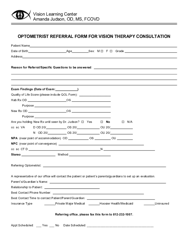 Fillable Online VT Consult Referral Form--Optometrist Fax Email Print ...