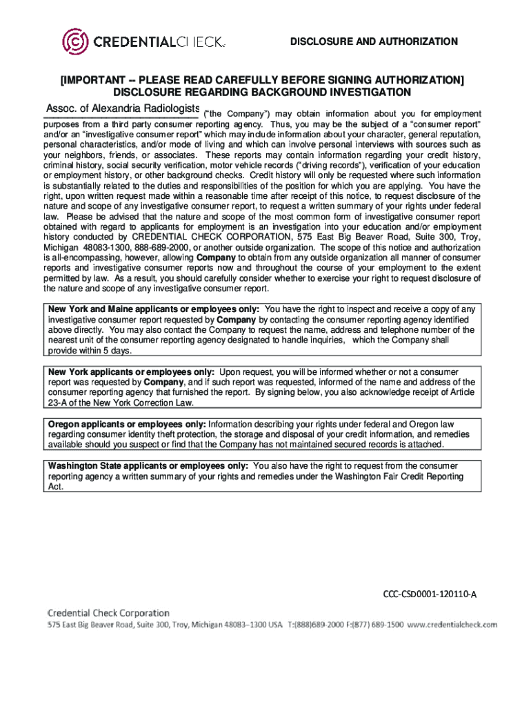 Fillable Online Reading the Disclosure Form and Criminal Background ...