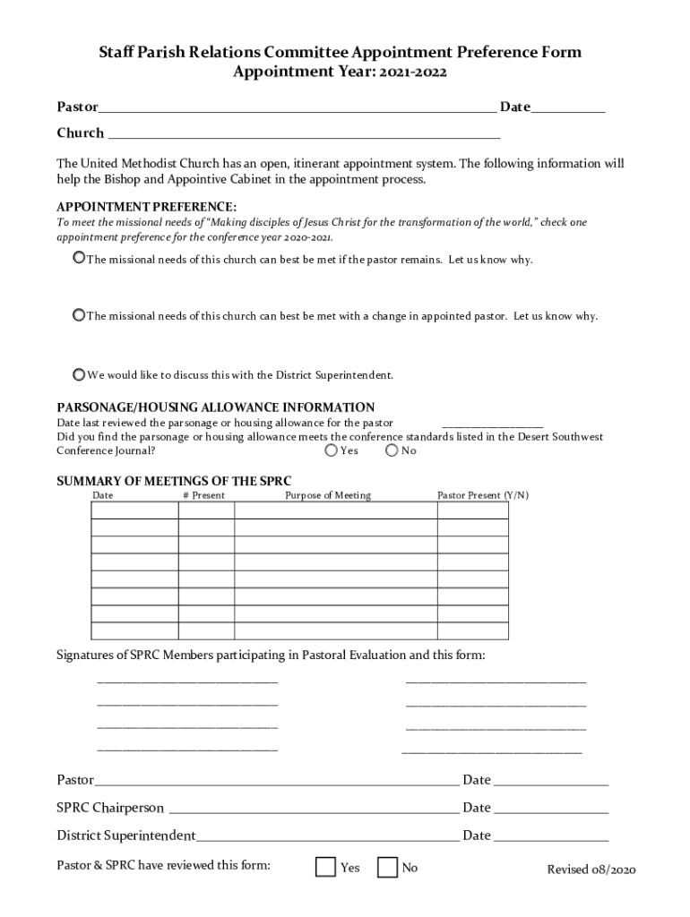 2020-2026 DSCUMC Staff Parish Relations Committee Appointment Preference Form Fill Online ...