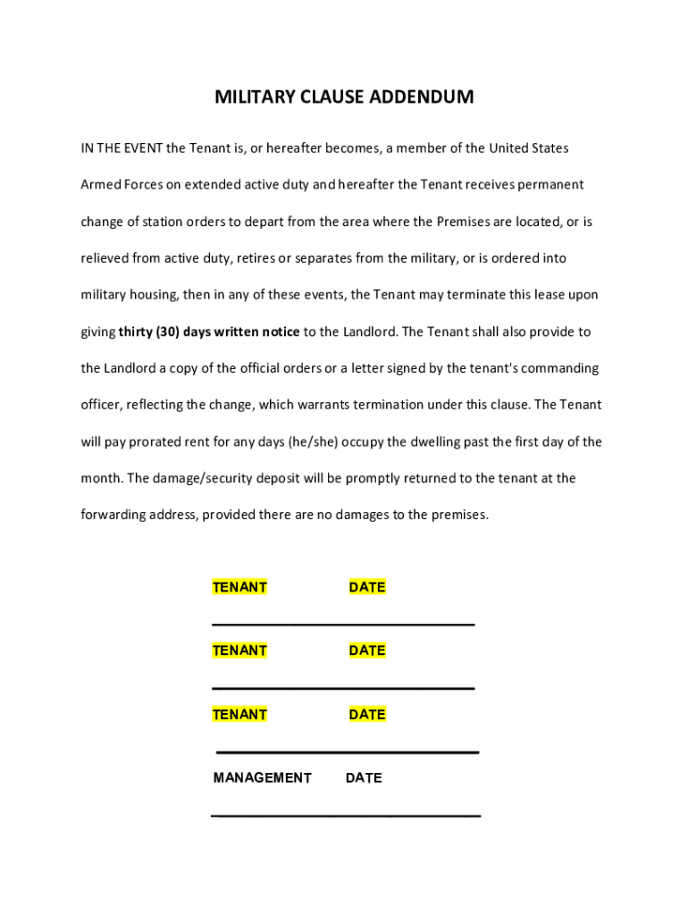 Fillable Online Fillable Online Military Clause Addendum - Las Vegas ...