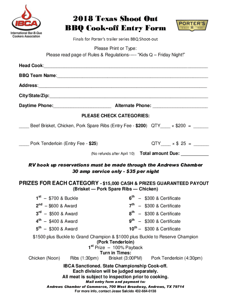 Fillable Online ibcabbq.org wp-content uploads2016 Texas Shoot Out BBQ ...