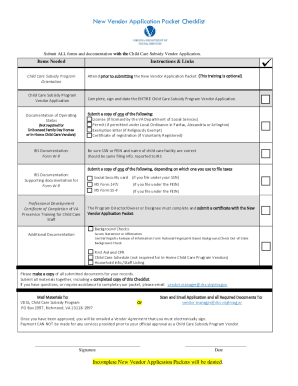 Fillable Online New Vendor Application Packet Checklist - Virginia Fax ...