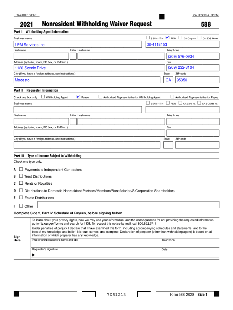 Fillable Online Fillable Online Form 588 - Nonresident Withholding ...