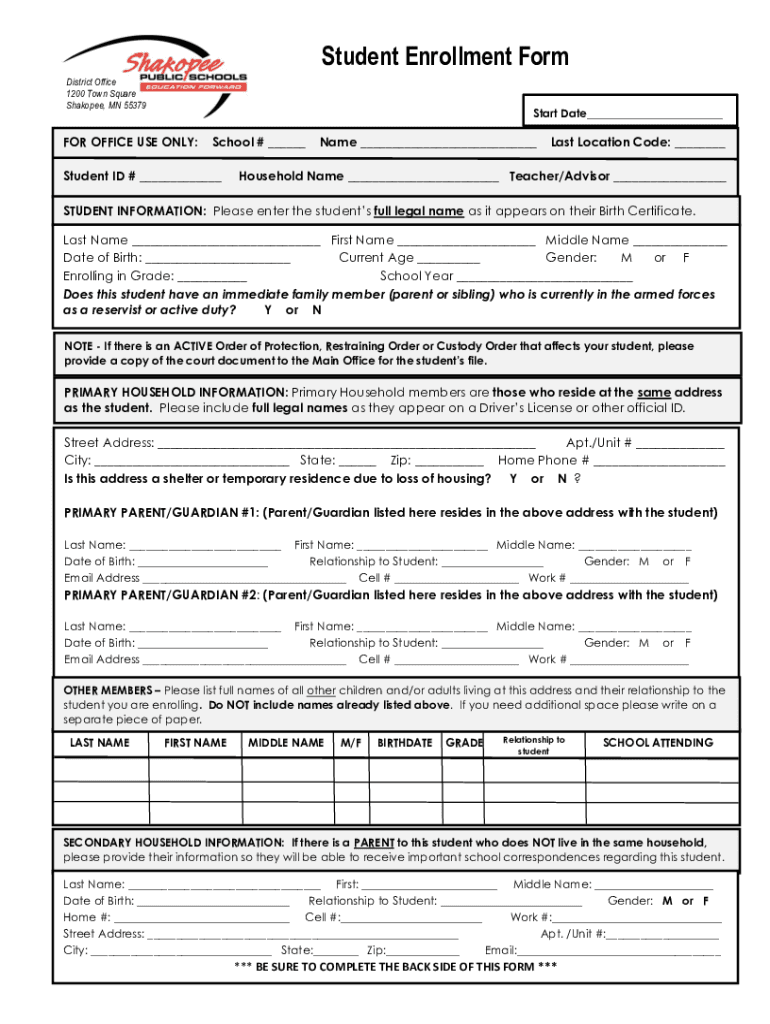 Fillable Online www.pdffiller.com497268602--Student-EnrollmentFillable ...