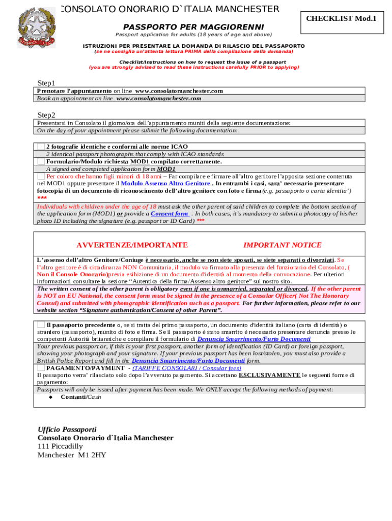 CONSOLATO GENERALE DITALIA - Consolato Manchester Doc Template | pdfFiller