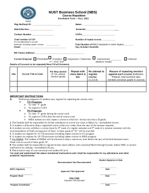 Course Repetition - NUST Business School Doc Template | pdfFiller