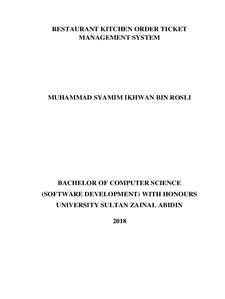 Fillable Online RESTAURANT KITCHEN ORDER TICKET MANAGEMENT SYSTEM Fax ...