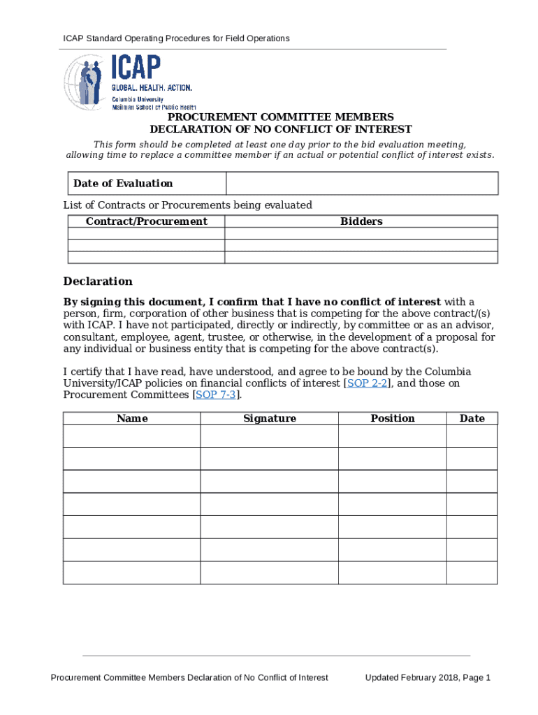 Procurement COI Declaration Doc Template | pdfFiller