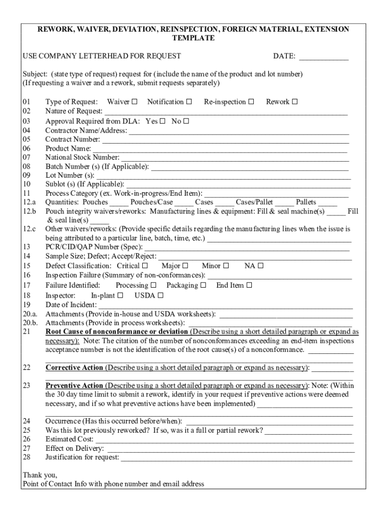 Fillable Online REWORK, WAIVER, DEVIATION, REINSPECTION, FOREIGN ...