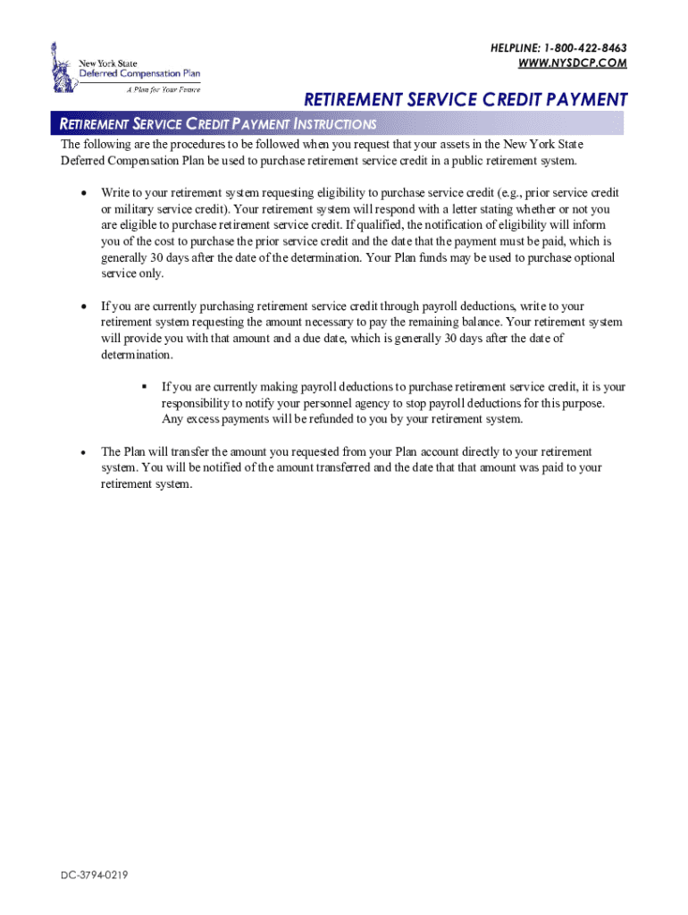 Fillable Online Fillable Online Retirement Service Credit Payment form ...