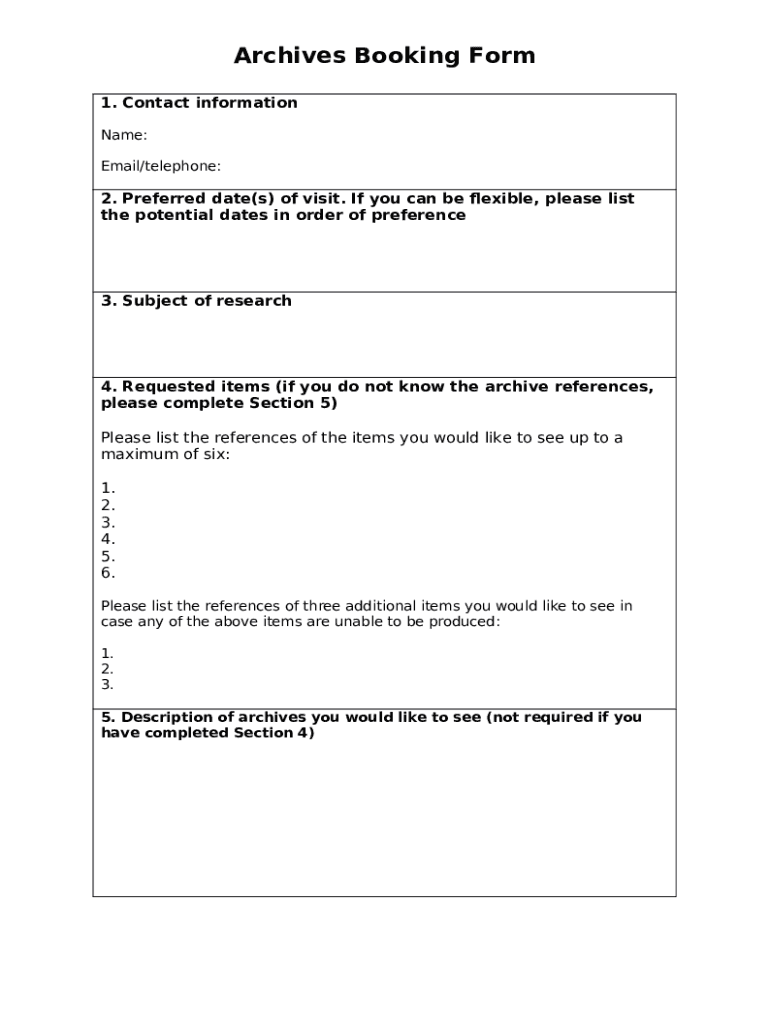 Archives Appointment Booking Doc Template | pdfFiller