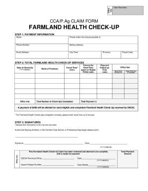 Fillable Online CCA/P.Ag CLAIM FORM FARMLAND HEALTH CHECK-UP Fax Email ...