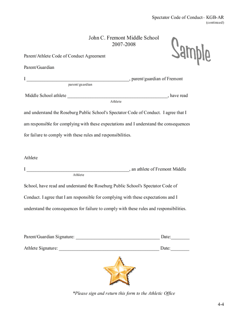 Fillable Online Spectator Code of Conduct KGB-AR Fax Email Print ...